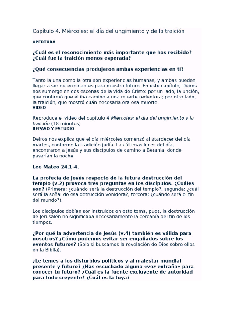 4. Miércoles- El día del ungimiento y de la traición | PDF | Jesús ...