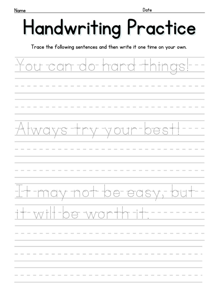 Handwriting Practice Worksheet in Blue Lined Style | PDF