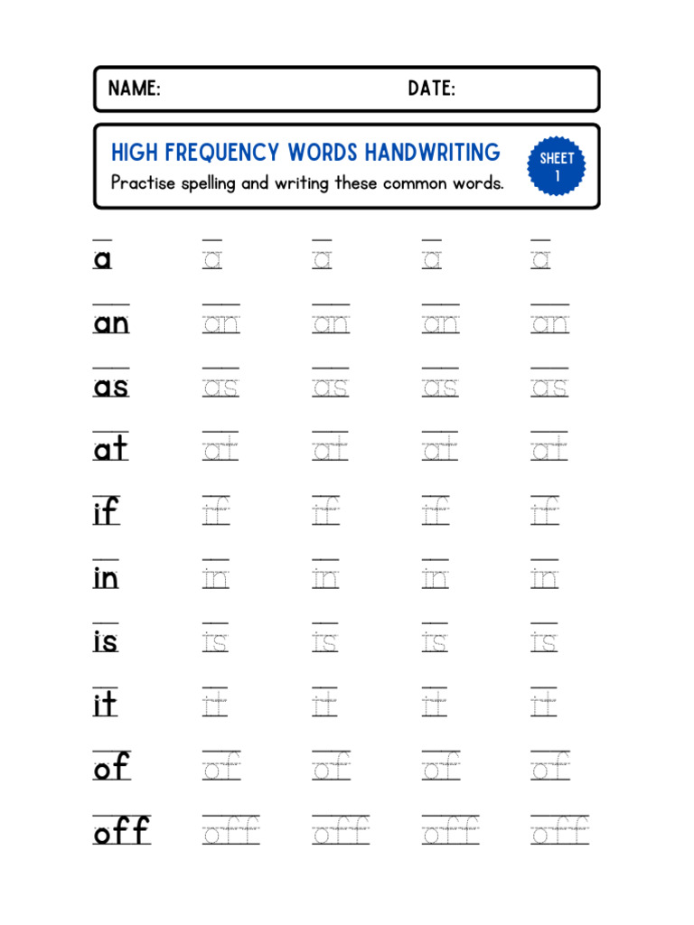 High Frequency Words Handwriting Practice | PDF