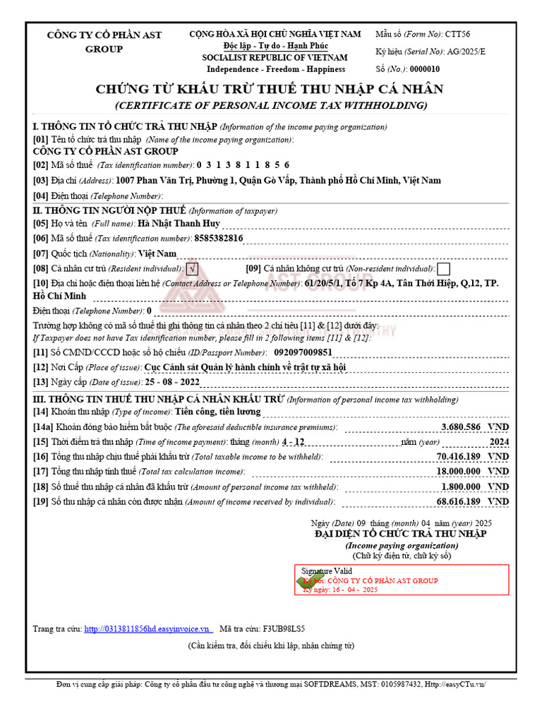 Chung Tu Khau Tru Thue TNCN | PDF