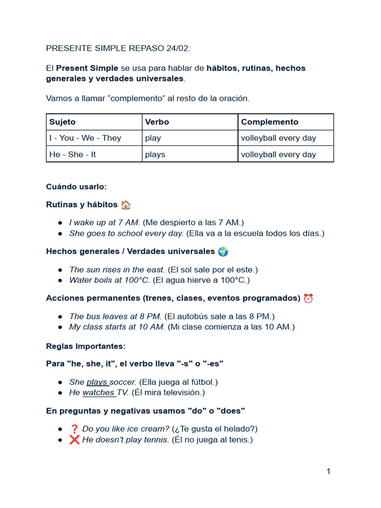 Presente Simple Repaso 24 - 02 | PDF | Unidades Semánticas | Gramática