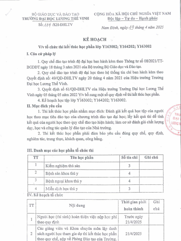 114 - KH To Chuc Thi KTHP Cac Lop TY K16.2 | PDF