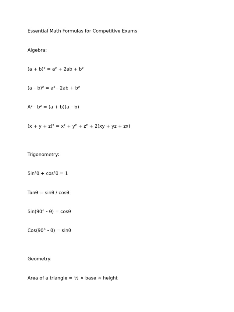 Essential Maths Formula | PDF