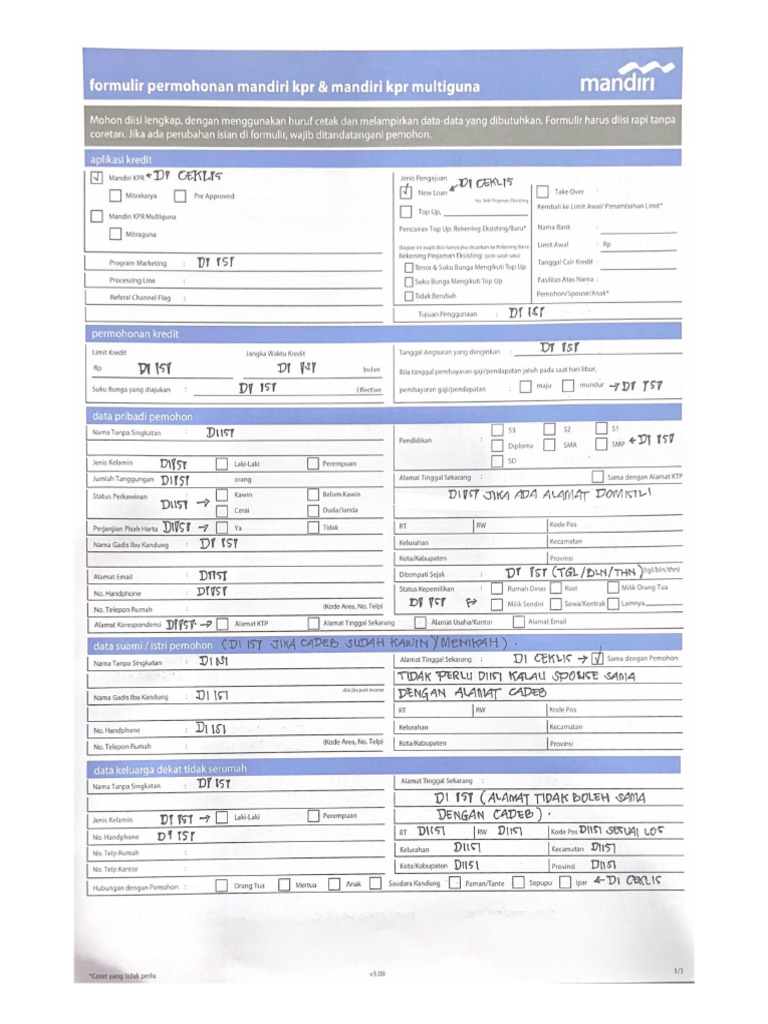 Formulir Permohonan Mandiri KPR & Mandiri KPR Multiguna-1 | PDF