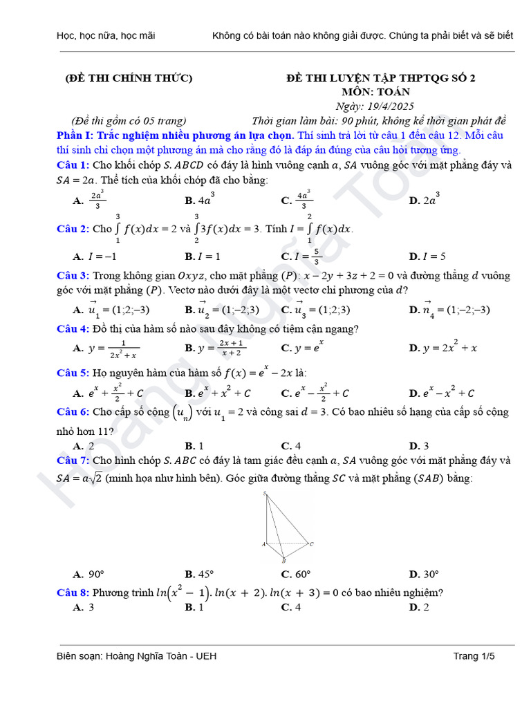 ĐỀ THI LUYỆN TẬP THPTQG SỐ 2 | PDF