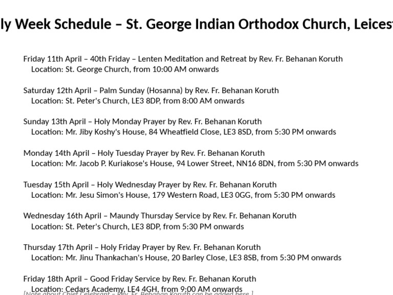 Holy Week Schedule StGeorge | PDF