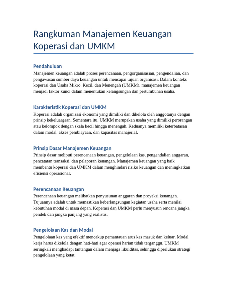 Rangkuman Manajemen Keuangan Koperasi UMKM | PDF
