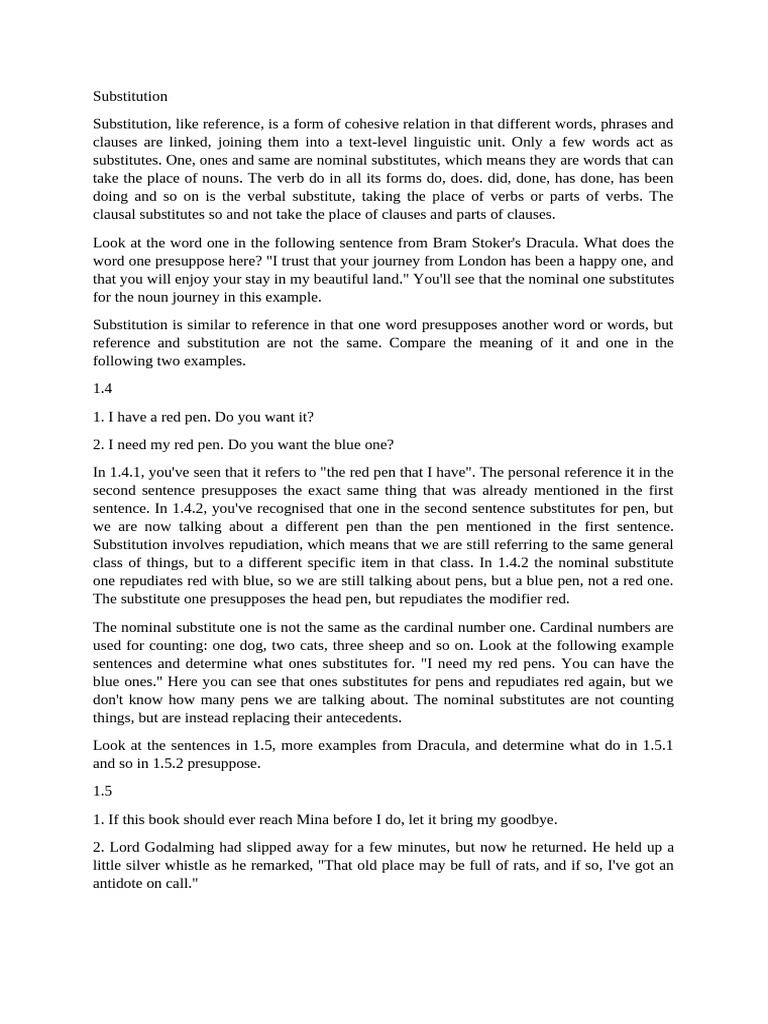 Substitution and Ellipsis in Cohesion | PDF | Subject (Grammar ...