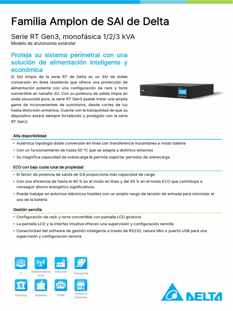 SAI Delta RT Gen3: Protección Energética Eficiente | PDF | Pantalla de ...