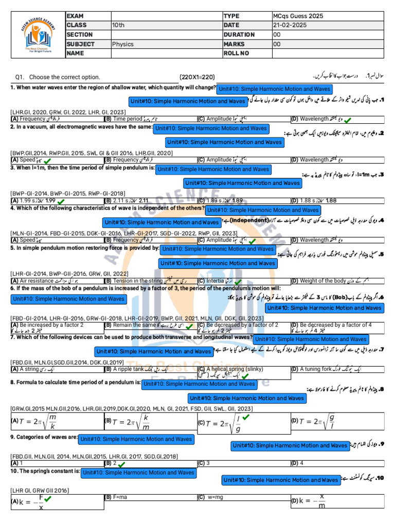 10th-Physics-Objective Guess 2025 | PDF