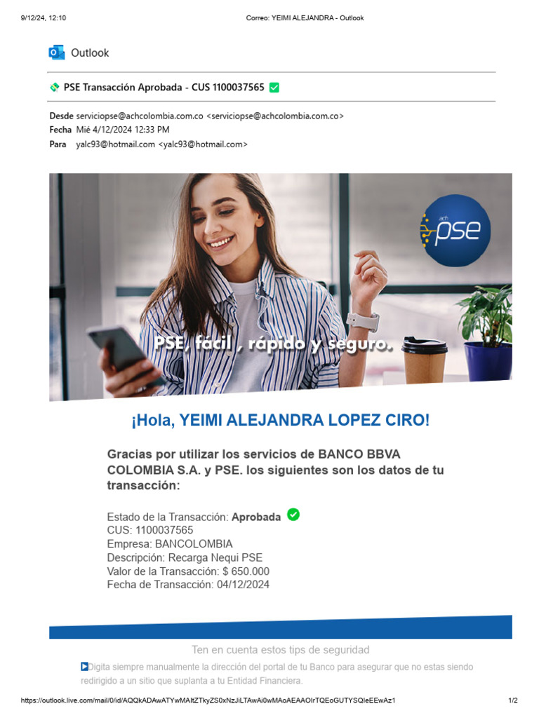 Correo - YEIMI ALEJANDRA - Outlook | PDF