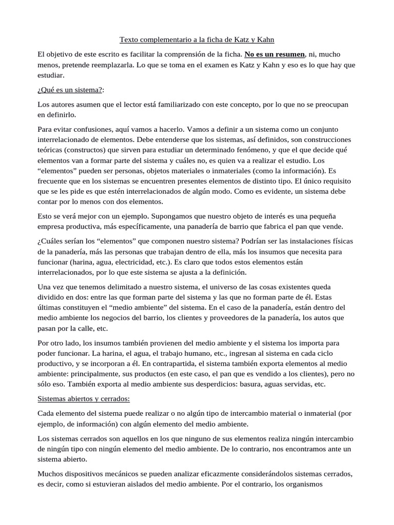 Ficha Complementaria - Katz y Khan | PDF | Entropía | Sistema