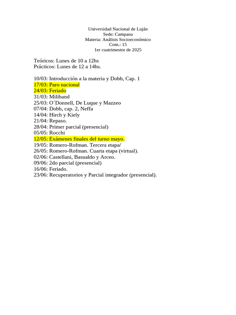 ASE. 2025. 1er Cuat. Cronograma | PDF