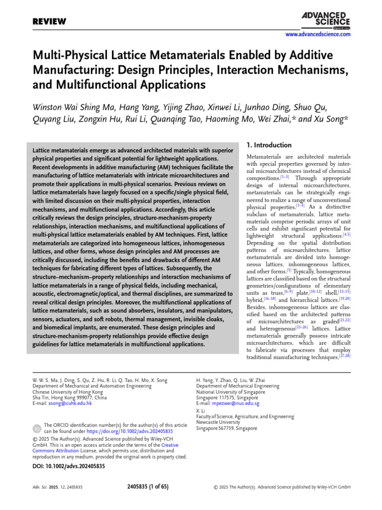 Multi-Physical Lattice Metamaterials Enabled by Ad | PDF | Metamaterial | Crystal Structure