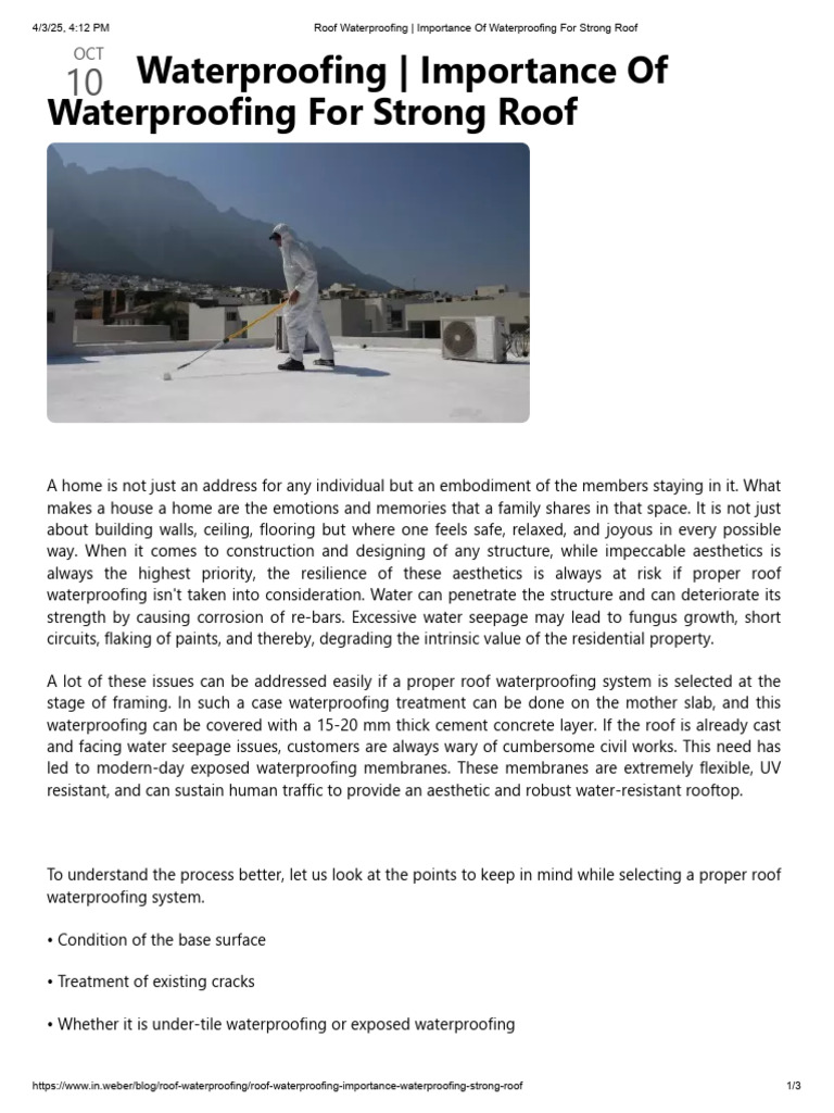 Roof Waterproofing _ Importance Of Waterproofing For Strong Roof | PDF ...