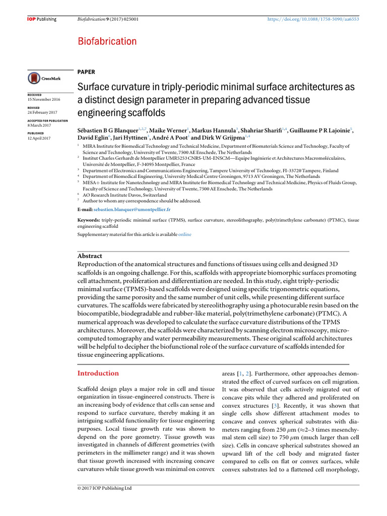 Surface Curvature in Triply-Periodic Minimal Surfa | PDF | Tissue ...