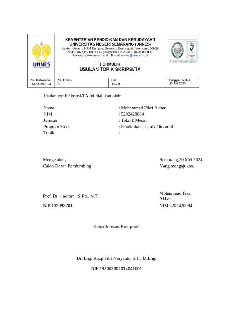 Form Usulan Topik Skripsi | PDF