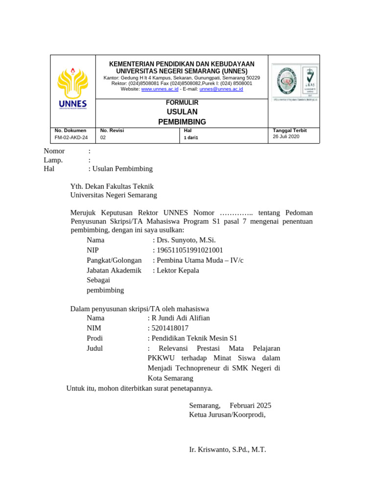 Form Usulan Dosen Pembimbing | PDF