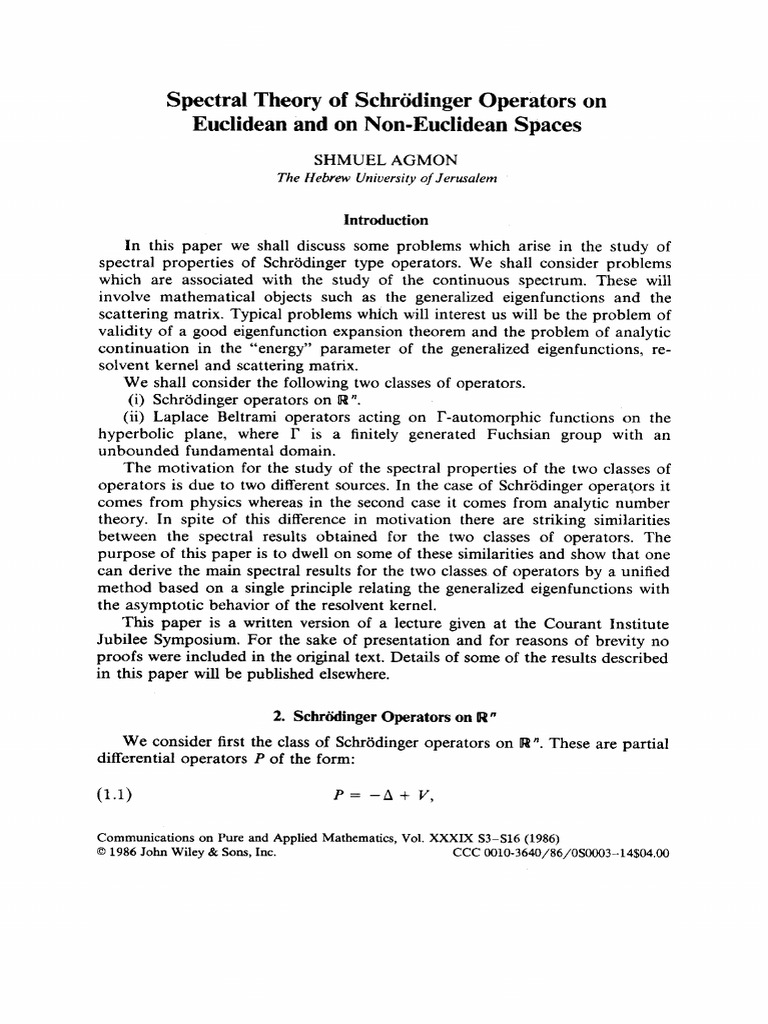 Spectral Theory Of Schrodinger Operators On Euclidean And On Non Euclidean Spaces Pdf