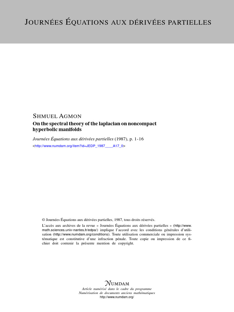 Spectral Laplacian Hyperbolic Manifolds | PDF | Mathematics | Mathematical Relations