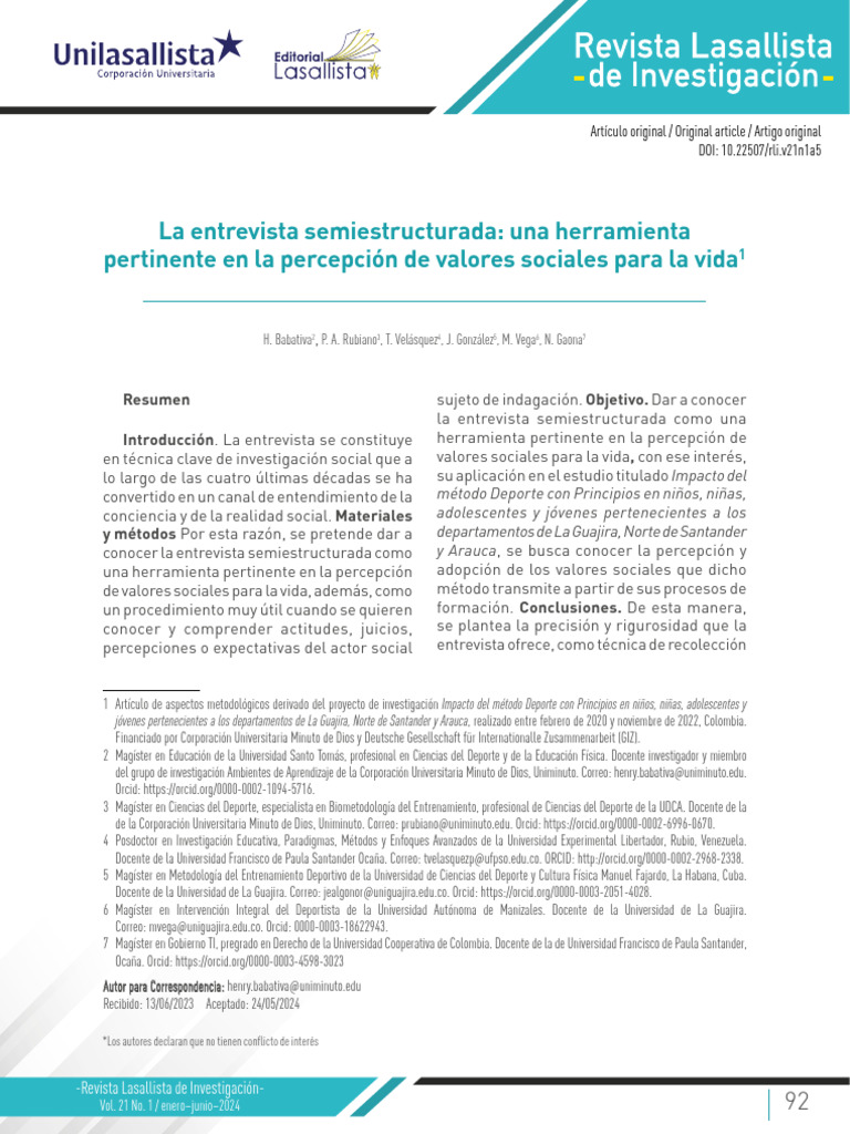 La Entrevista Semiestructurada Una Herramienta Per | PDF | Datos | Evaluación