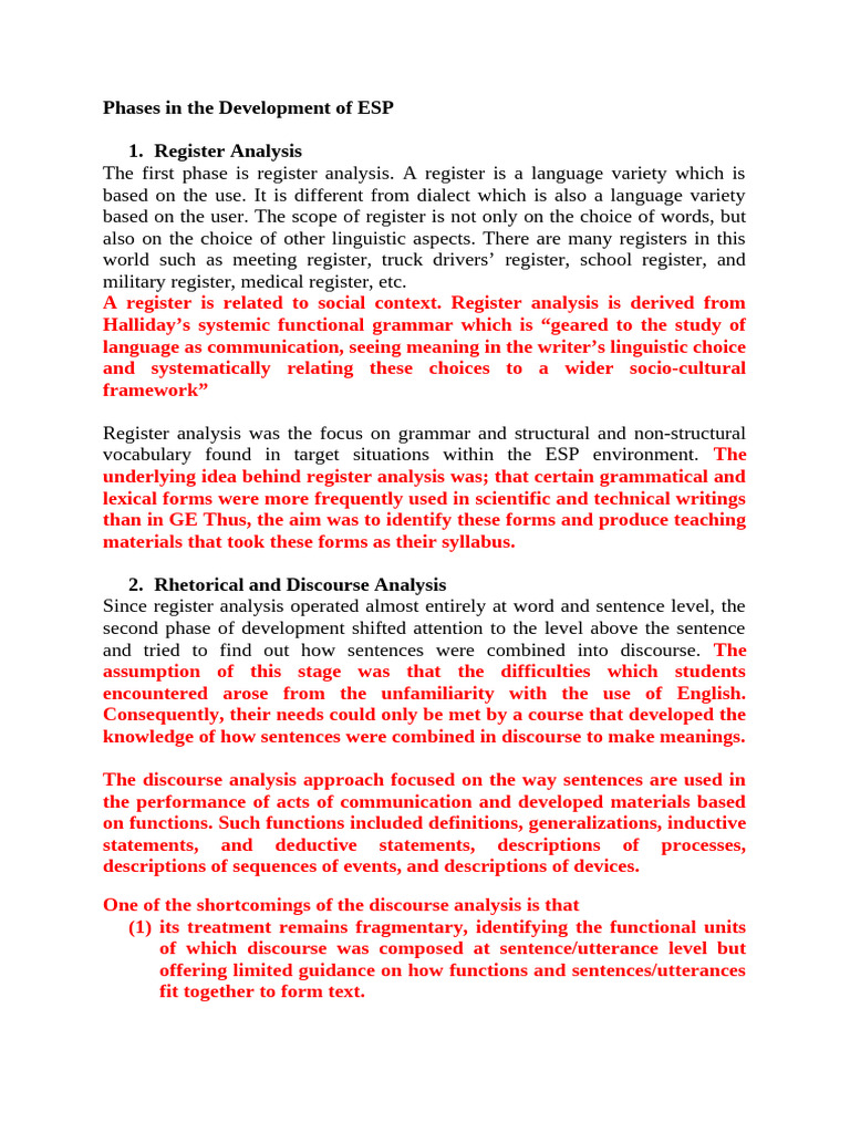 ENG 431. Phases of ESP Devt | PDF | Learning | Analysis