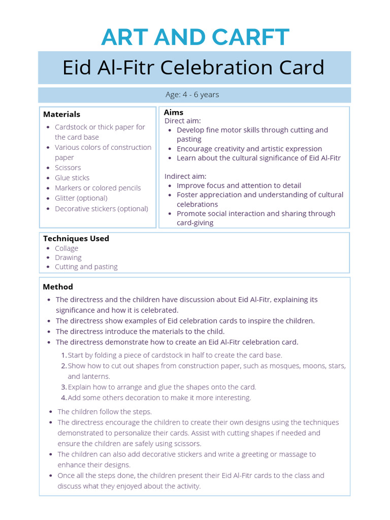 MONTESSORI - CULTURE - CELEBRATION - Eid Al Fitr Card | PDF
