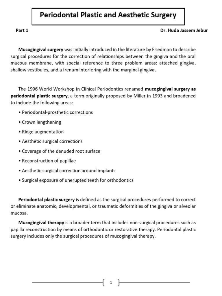 Periodontal Plastic and Esthetic Surgery - Dr-Huda | PDF | Periodontology | Medical Specialties
