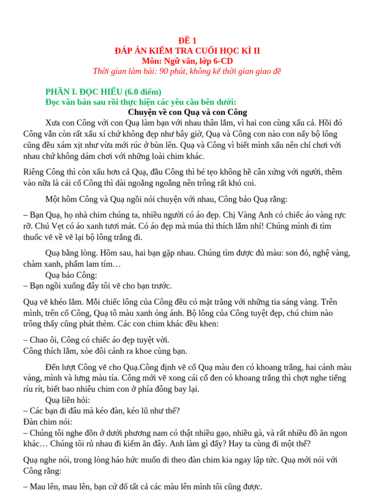 ĐÁP ÁN-CD6-CUỐI HK2 | PDF