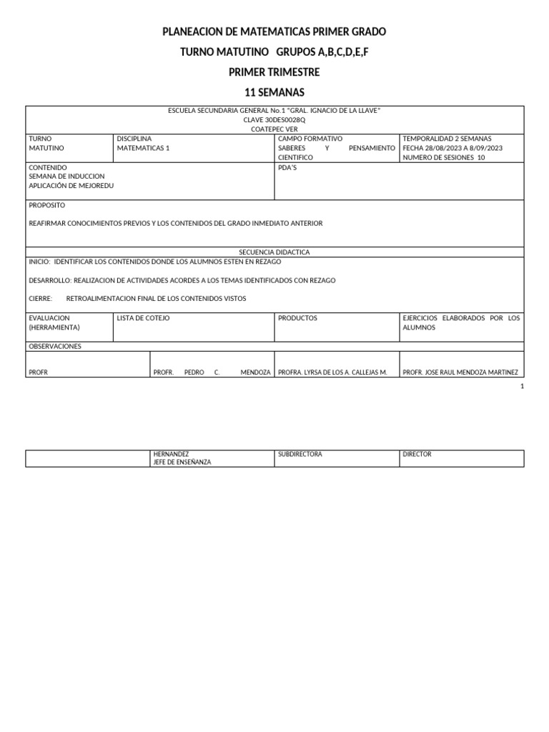 PLANEACIÓN MAT 1ro GRADO 1ro 2do 3ER TRIM 2023 - 2024 | PDF | Ecuaciones | Enseñando