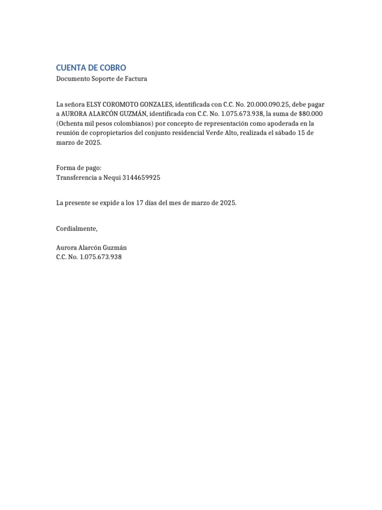 Cuentas de Cobro Elsy Perla | PDF