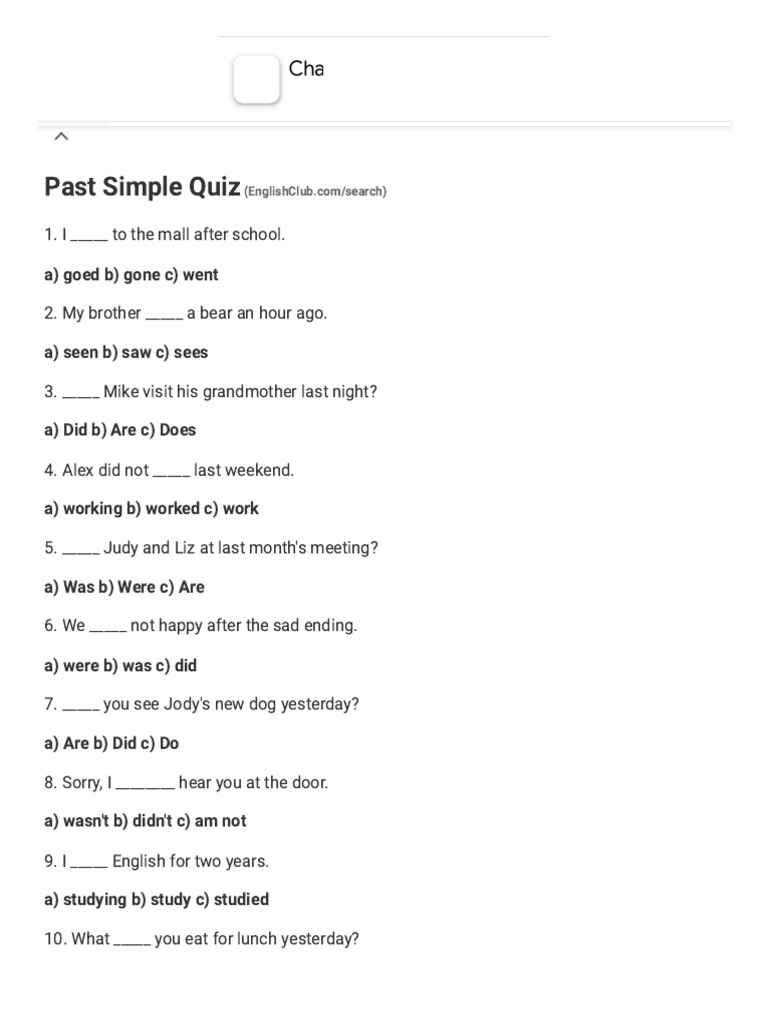 Past Simple Quiz - Learn English | PDF