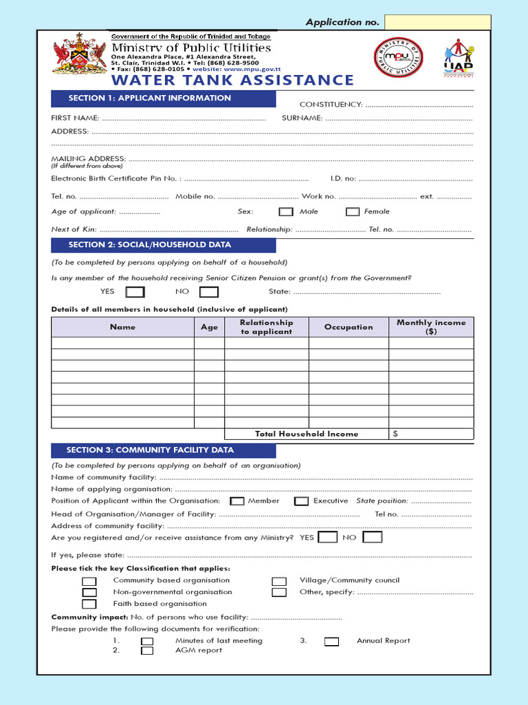 UAP Water Tank Assistance Form October 2019 | PDF