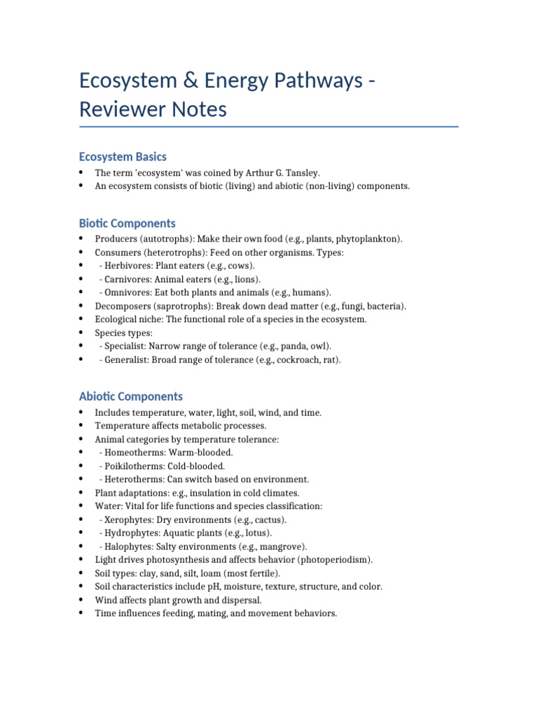 Ecosystem_Energy_Reviewer_Notes | PDF | Ecosystem | Food Web