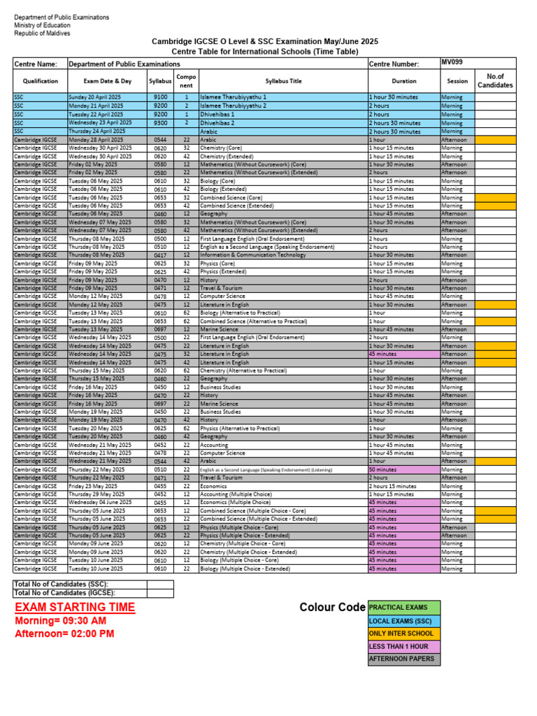 IGCSE & SSC Examination Timetable - May June 2025 | PDF ...