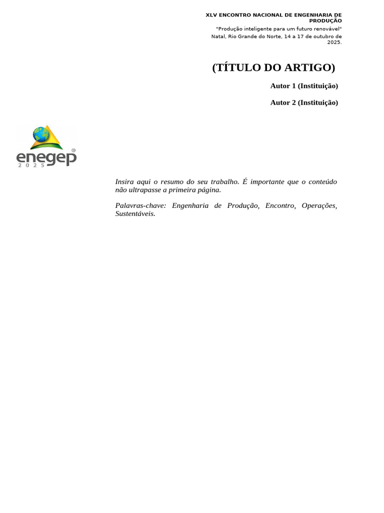 Capa Artigo ENEGEP 2025 Modelo | PDF