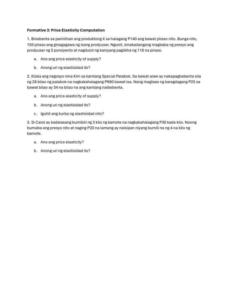 Formative 3 Price Elasticity Computation | PDF
