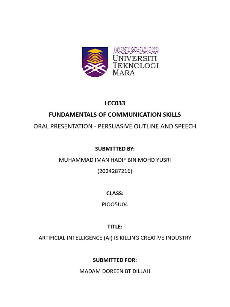 LCC033 Outline Persuasive Speec - Muhammad Iman Hadif Bin Mohd Yusri ...