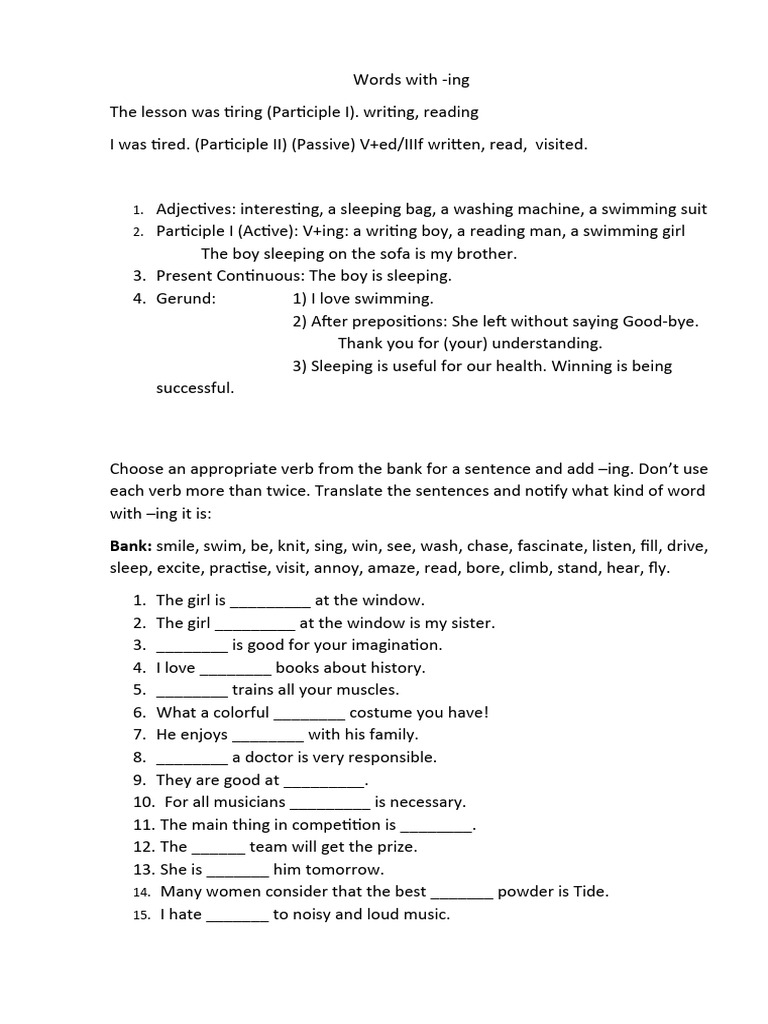 Words With - Ing | PDF | Verb | Linguistic Typology