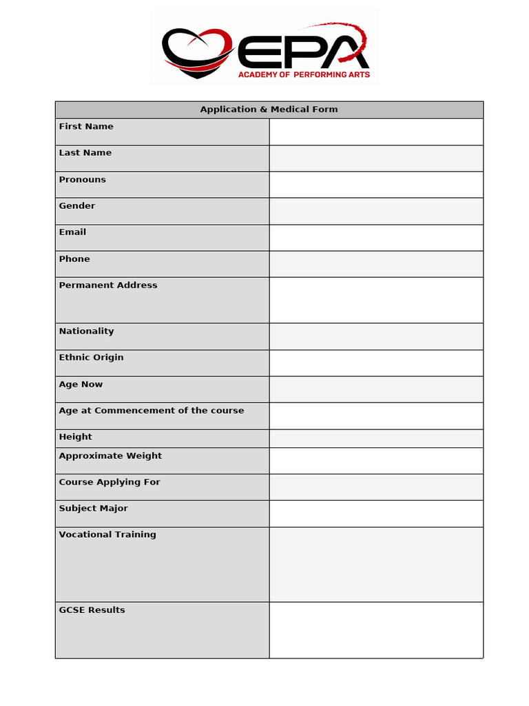 EPA Application & Medical Form | PDF