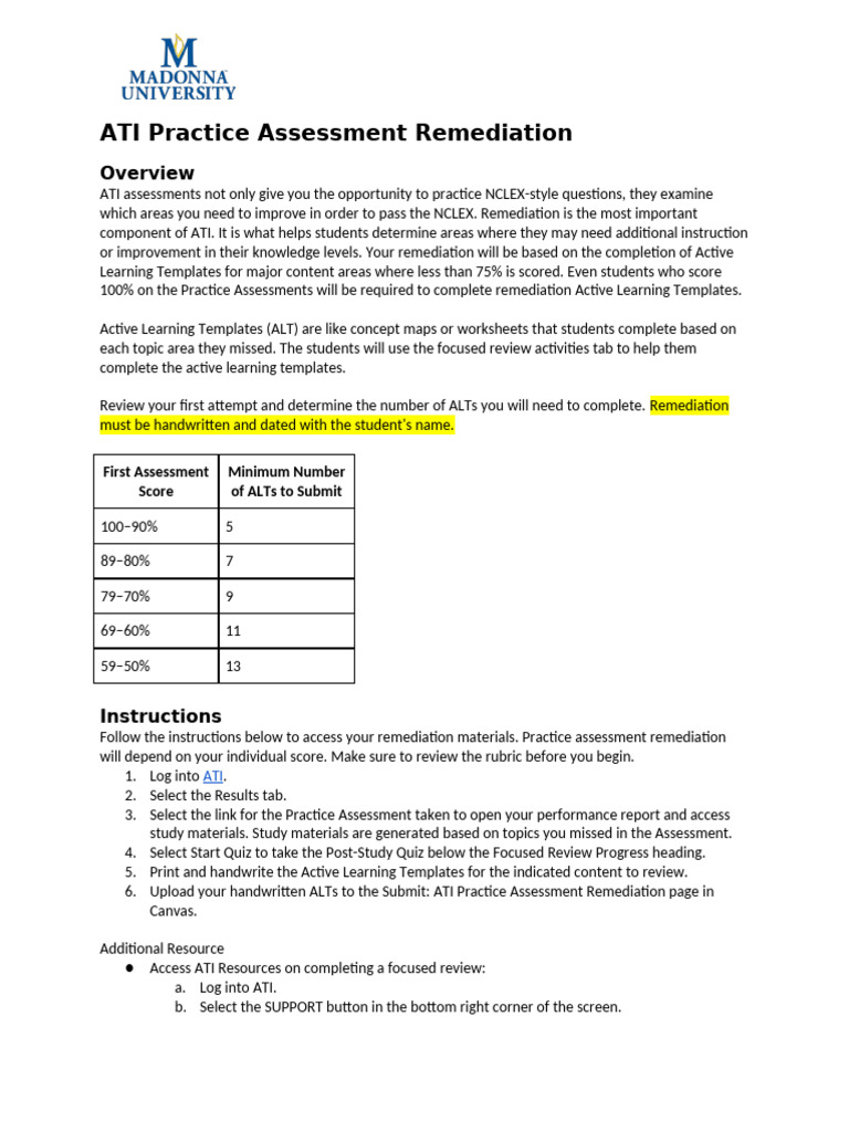 ATI Practice Assessment Remediation | PDF