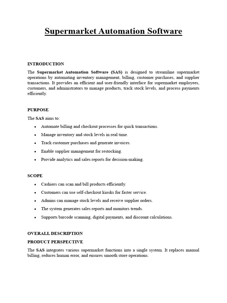 Supermarket Automation Software (SRS) - 1 | PDF | Point Of Sale | Computing
