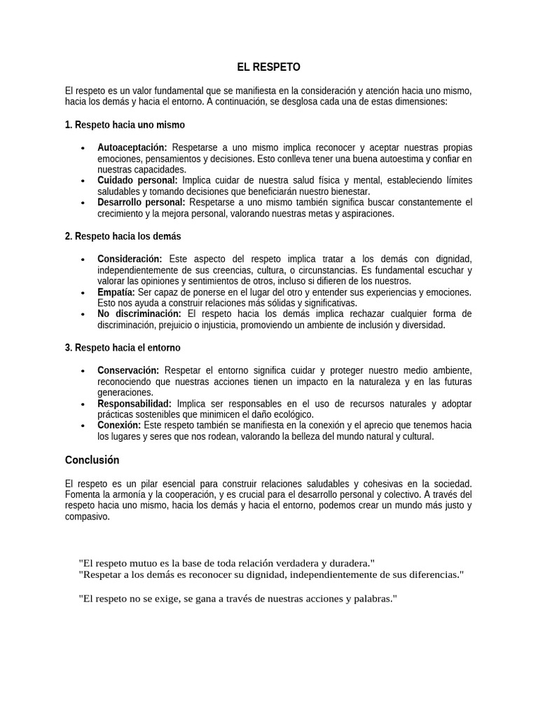 Importancia del Respeto en la Vida | PDF | Autoestima | Psicología Social