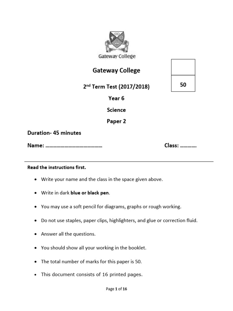 Science 2nd term test paper 2 2018 final_240130_001108 | PDF | Earth ...