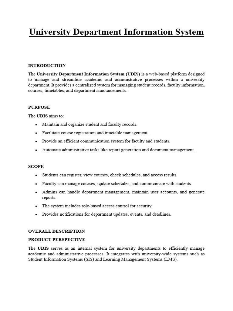 University Department Information System (SRS) - 1 | PDF | Input/Output ...