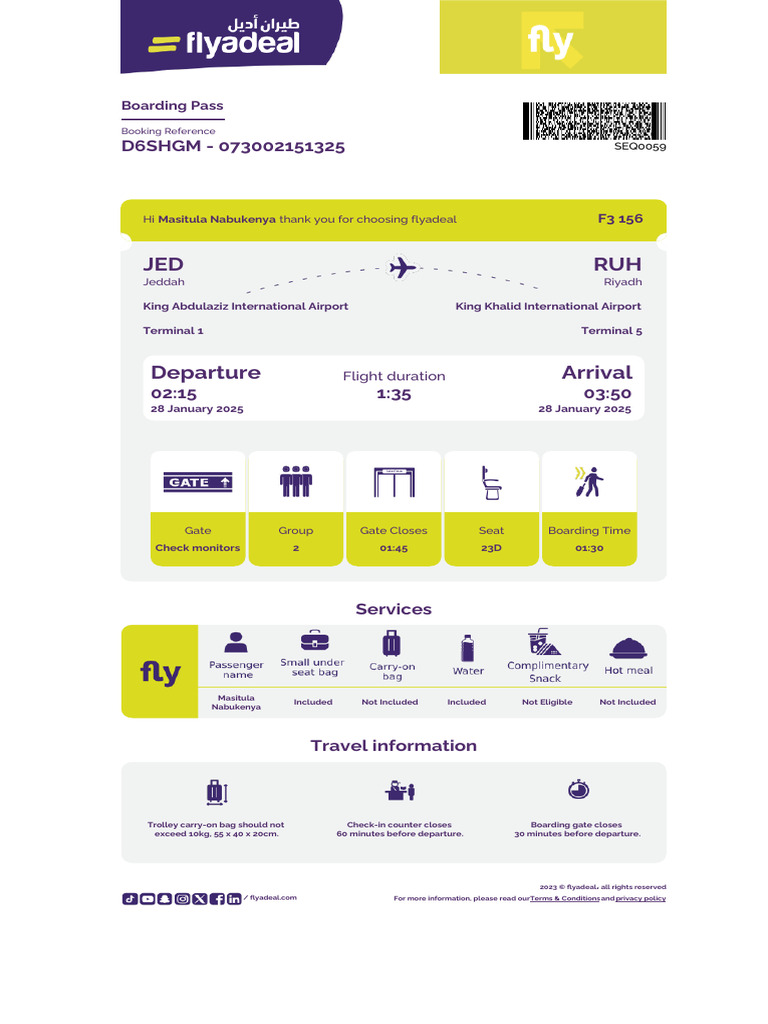 Flyadeal Flight Boarding Pass Details | PDF