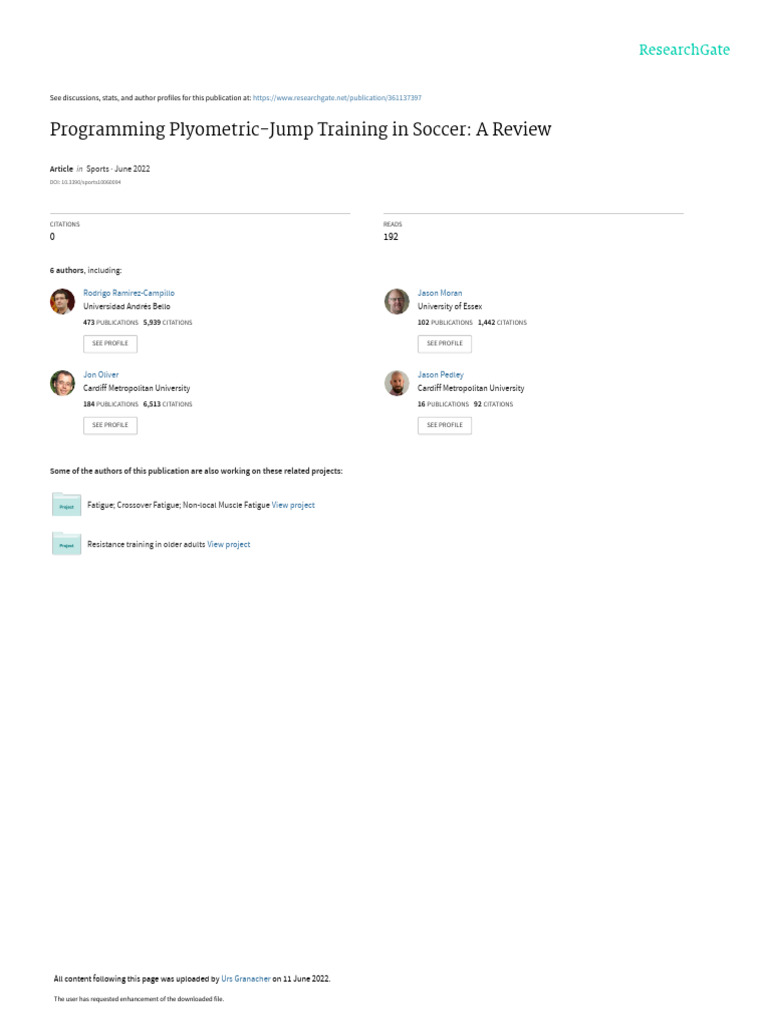 Ramirez-Campillo 2022 Plyometrics Soccer Programming | PDF | Physical Fitness | Force