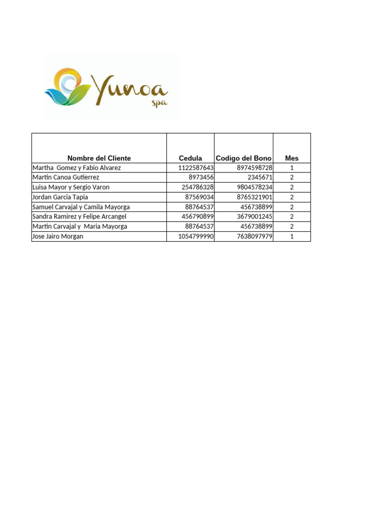 Tabla Dinamica Spa Yunoa | PDF