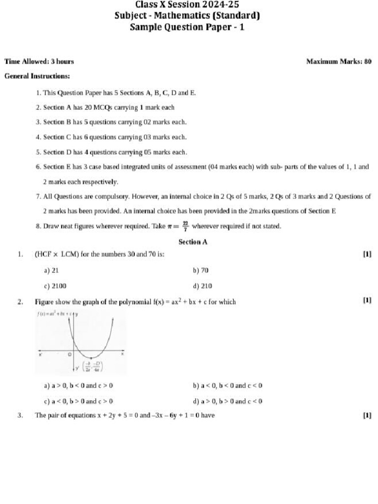 Sample Paper - Mathematics | PDF