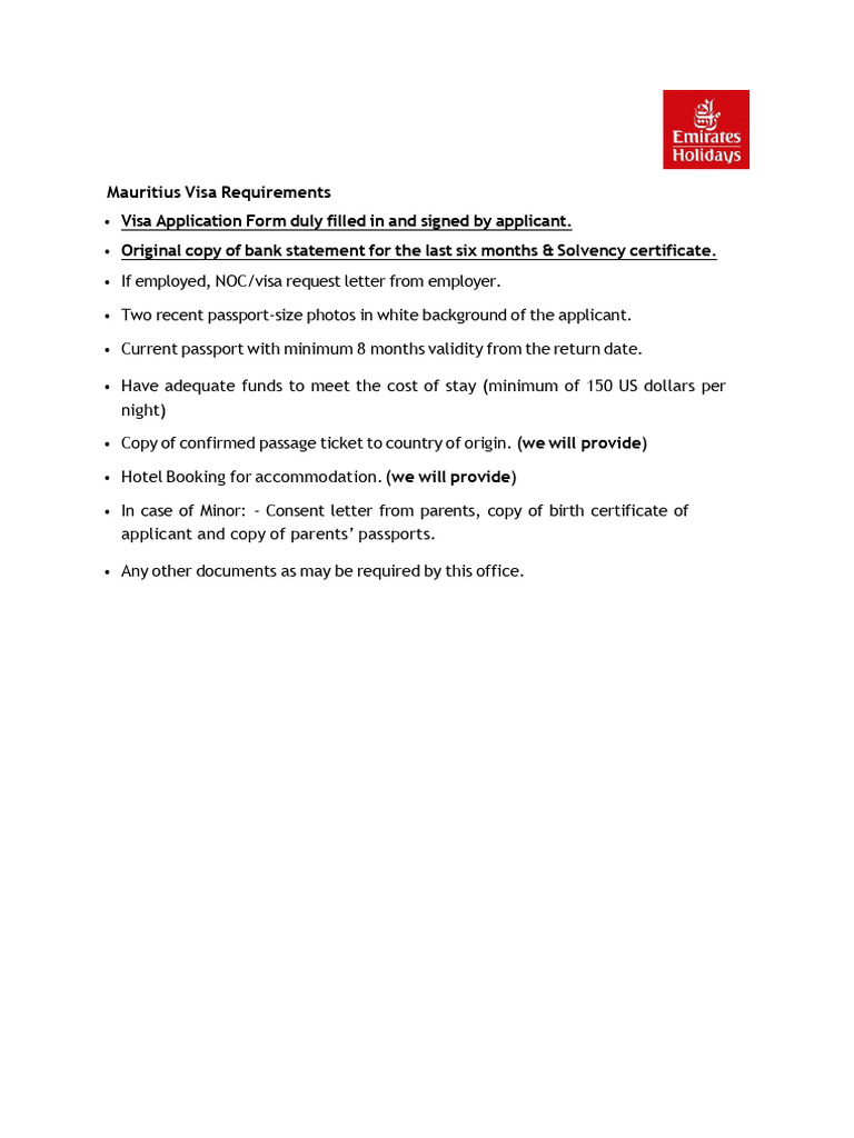 Mauritius Visa Application Requirements | PDF